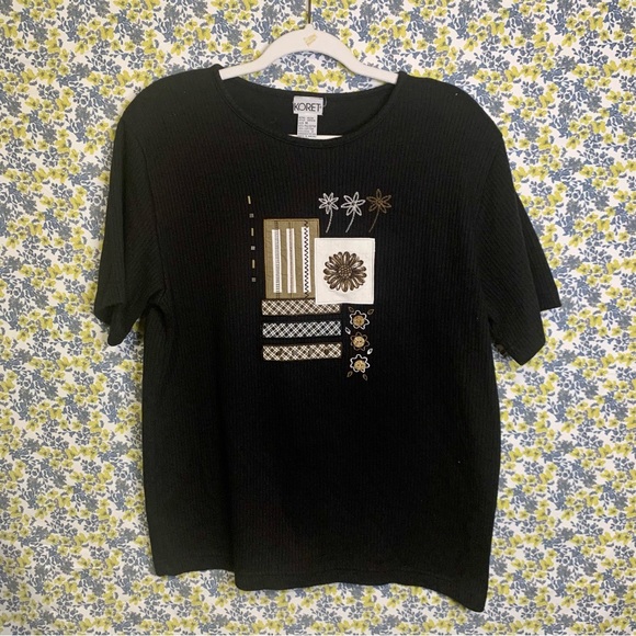 Koret | Tops | Vintage 9s Black Cottagecore Koret Ribbed Knit Tshirt ...